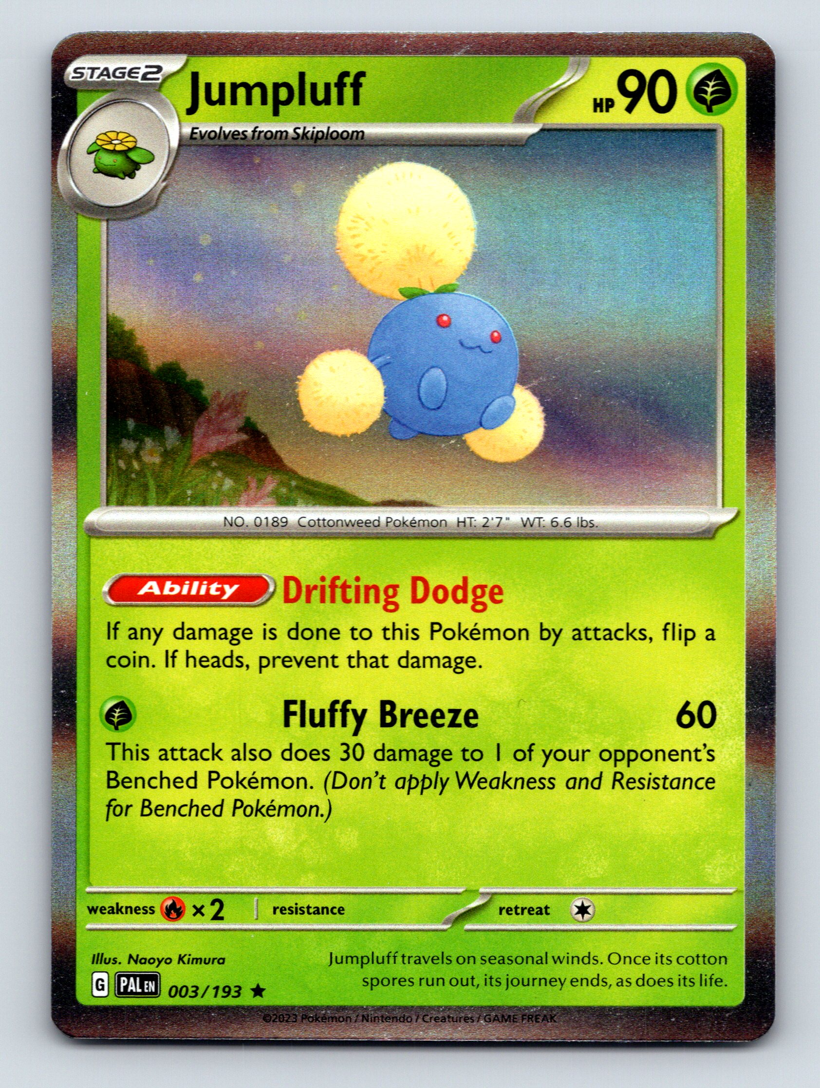 Stage 2 Jumpluff HP 90 Fluffy Breeze Attack Rarity Green Pokémon Card ...