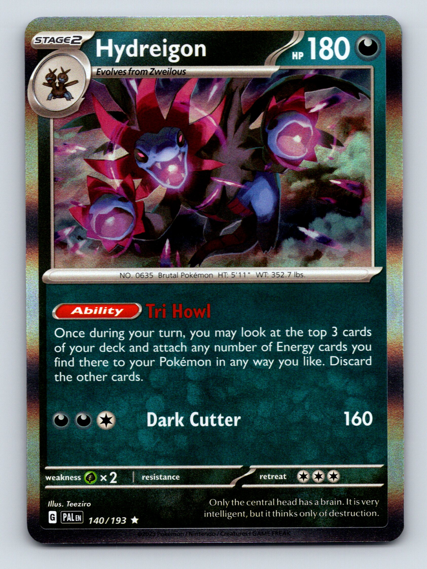 Stage 2 Hydreigon HP 180 Tri Howl Dark Cutter Rarity Dark Pokémon Card ...