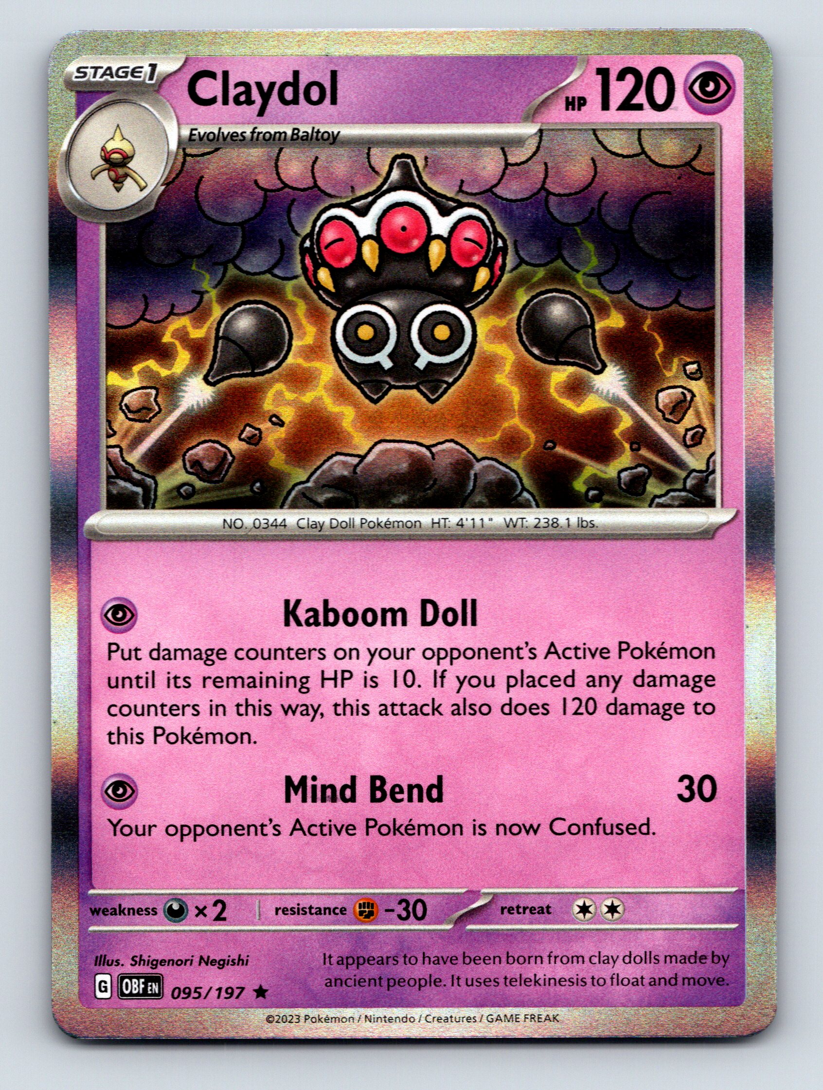 Stage 1 Claydol HP 120 Kaboom Doll Mind Bend Psychic Purple Pokémon | eBay