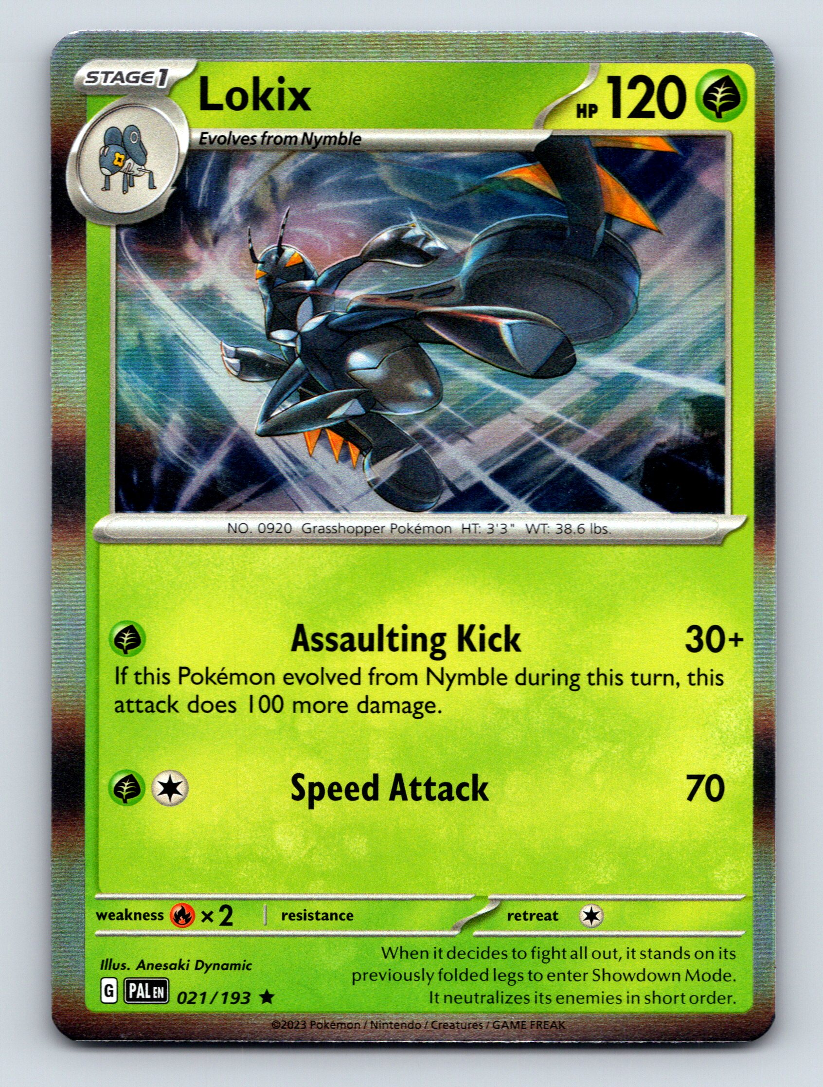 Stage 1 Lokix HP 120 Assauling Kick Speed Attack Grass Green Pokémon | eBay