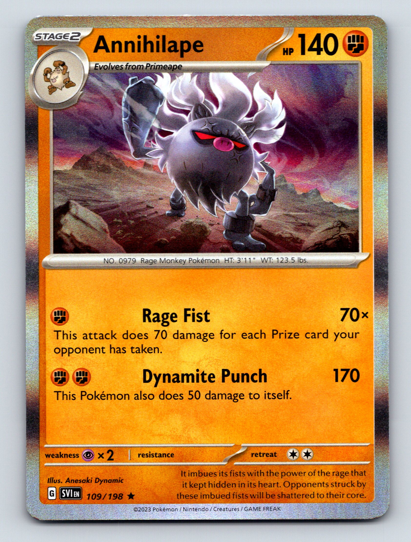 Stage 2 Annihilape HP 140 Rage Fist Attack Rarity Orange Pokémon | eBay