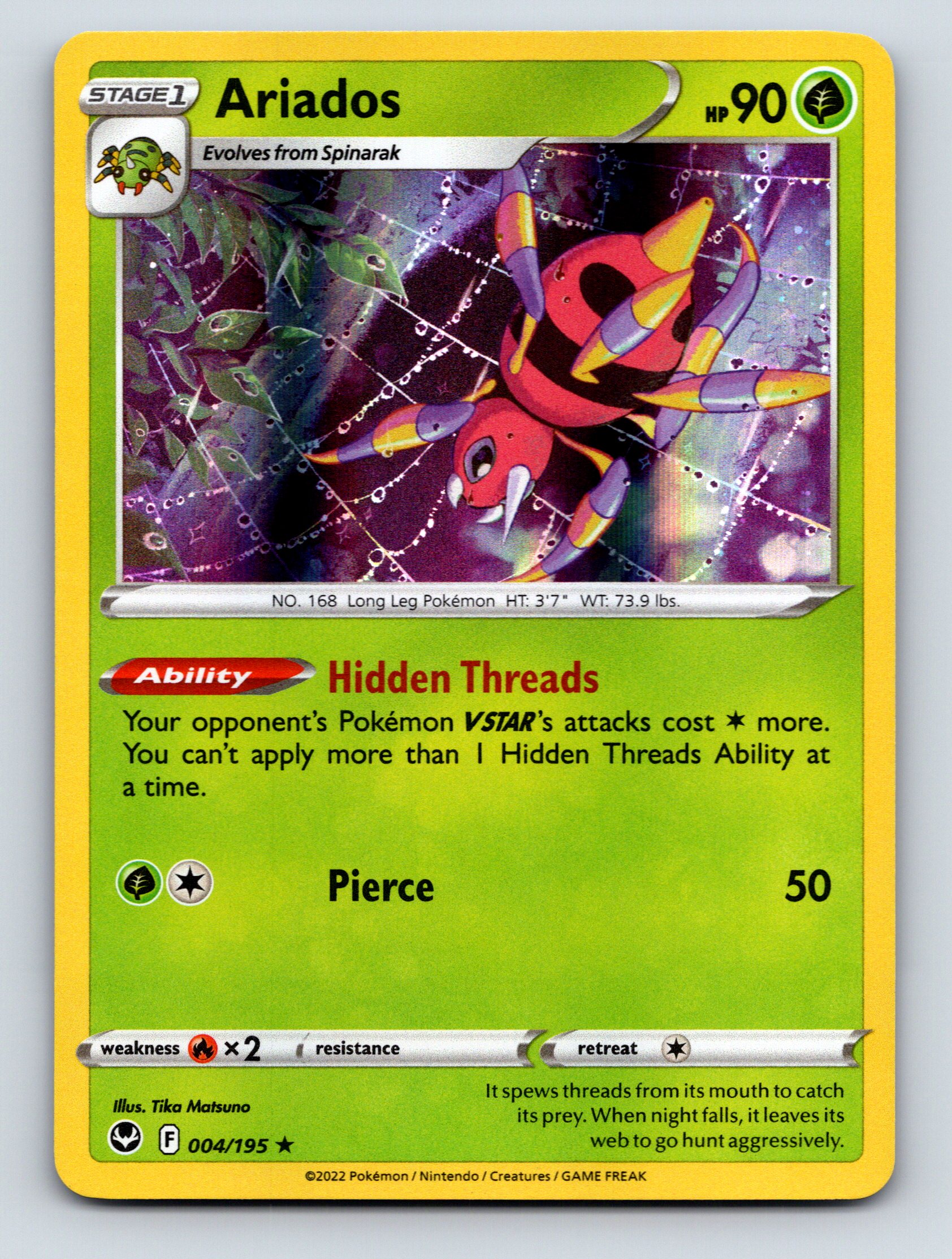 Stage 1 Ariados HP 90 Hidden Threads Ability Pierce Attack Green ...