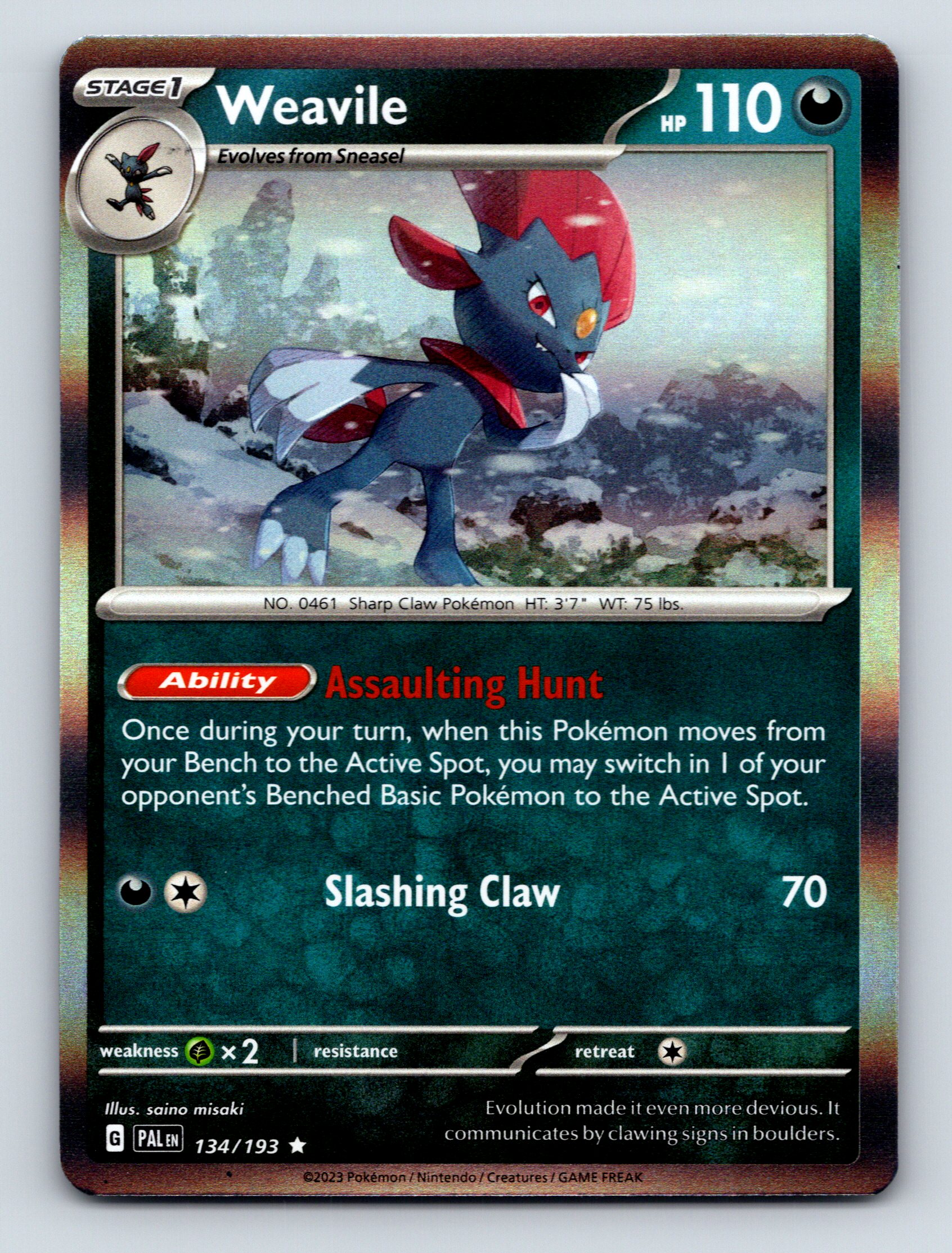 Stage 1 Weavile HP 110 Slashing Claw Attack Sharp Claw Pokémon Black | eBay