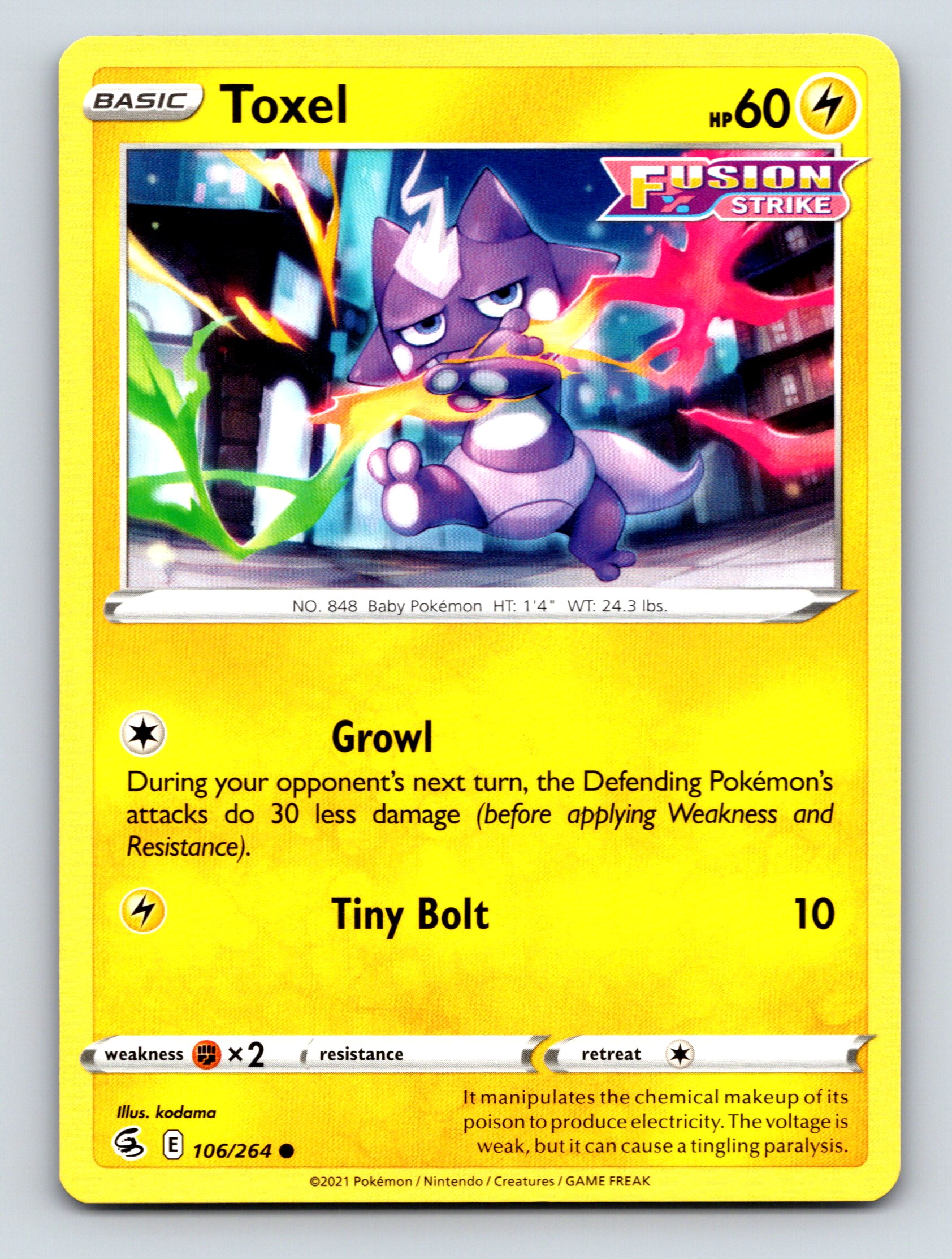 Basic Toxel HP 60 Tiny Bolt Attack Fusion Strike Yellow Pokémon Card | eBay