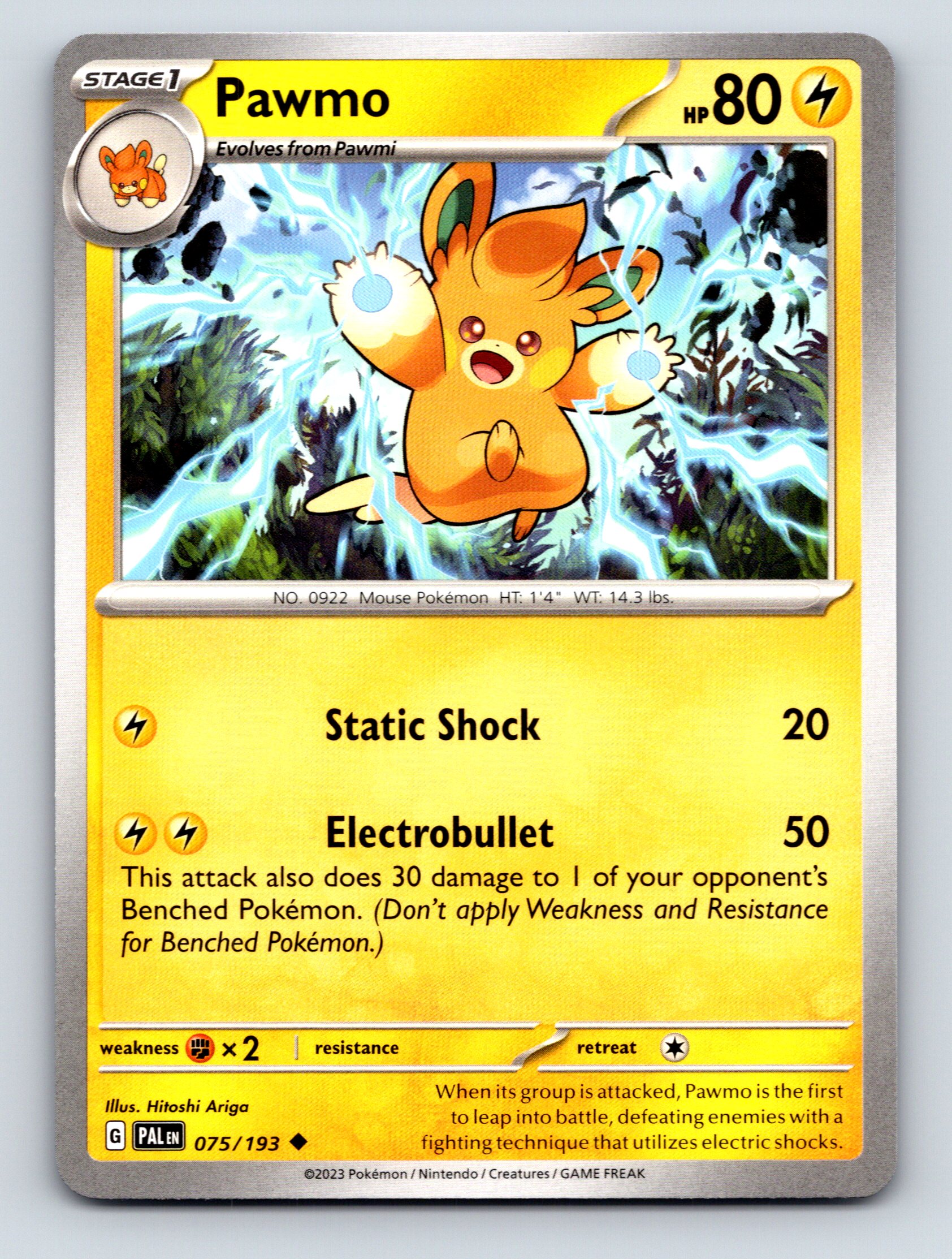 Stage 1 Pawmo HP 80 Static Shock Attack Rarity Yellow Pokémon Card | eBay