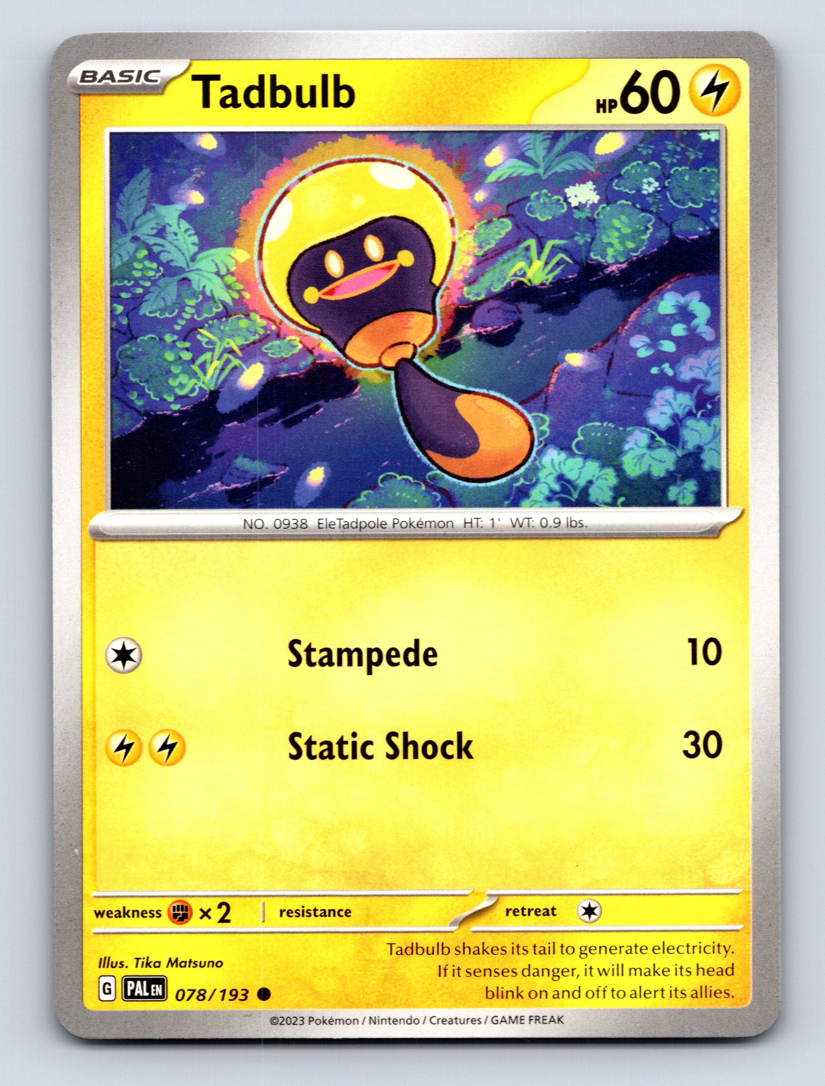 Basic Tadbulb HP 60 Static Shock Pokémon Rarity Yellow Vibrant Pokémon ...