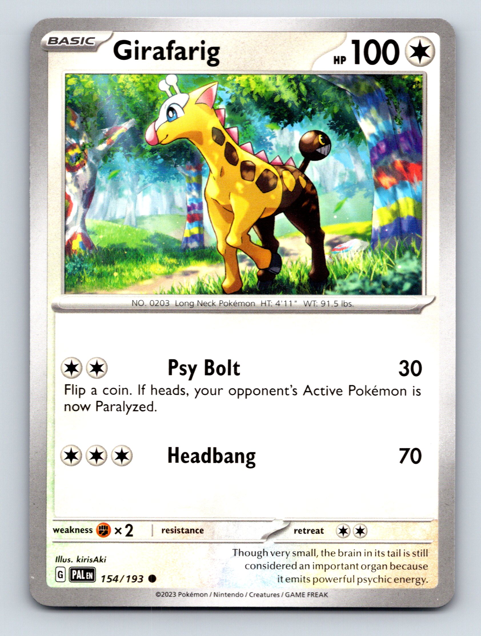 Basic Girafarig HP 100 Psy Bolt Attack Headbang Rarity White Glow ...