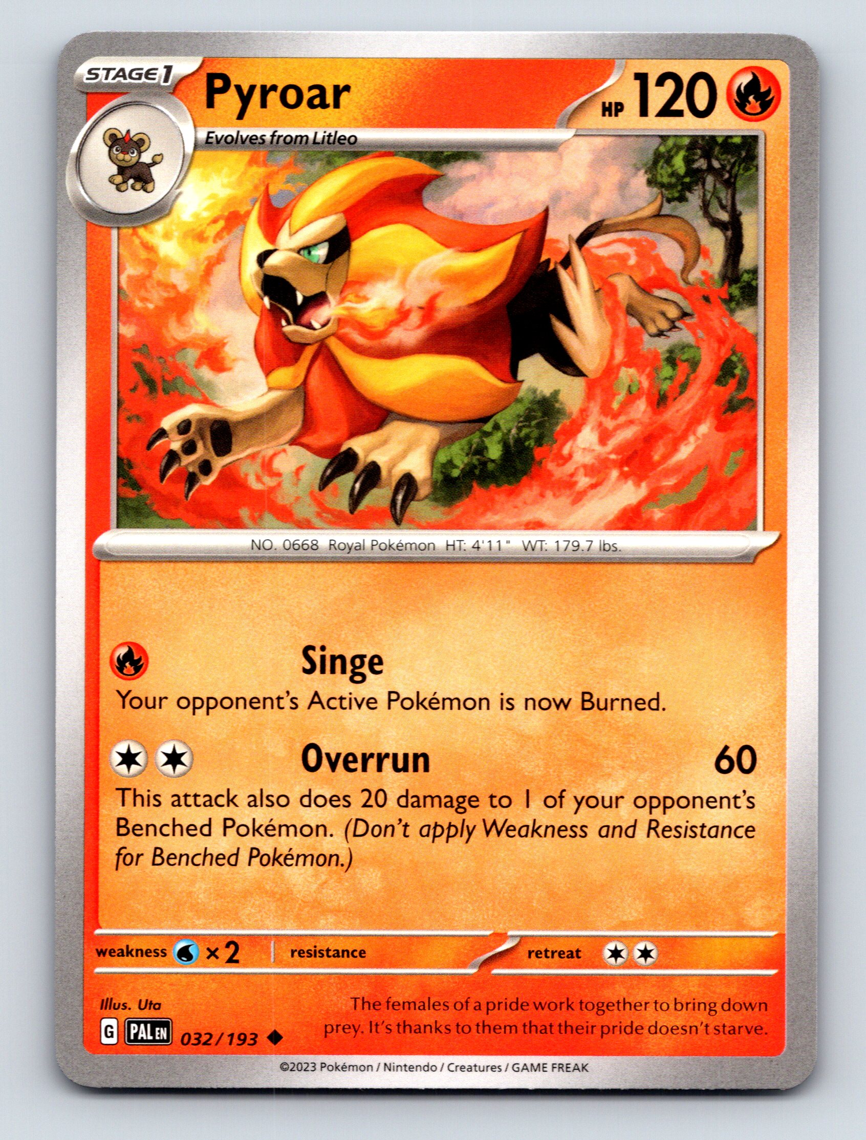 Stage 1 Pyroar HP 120 Singe Overrun Rarity Orange Glowing Pokémon | eBay