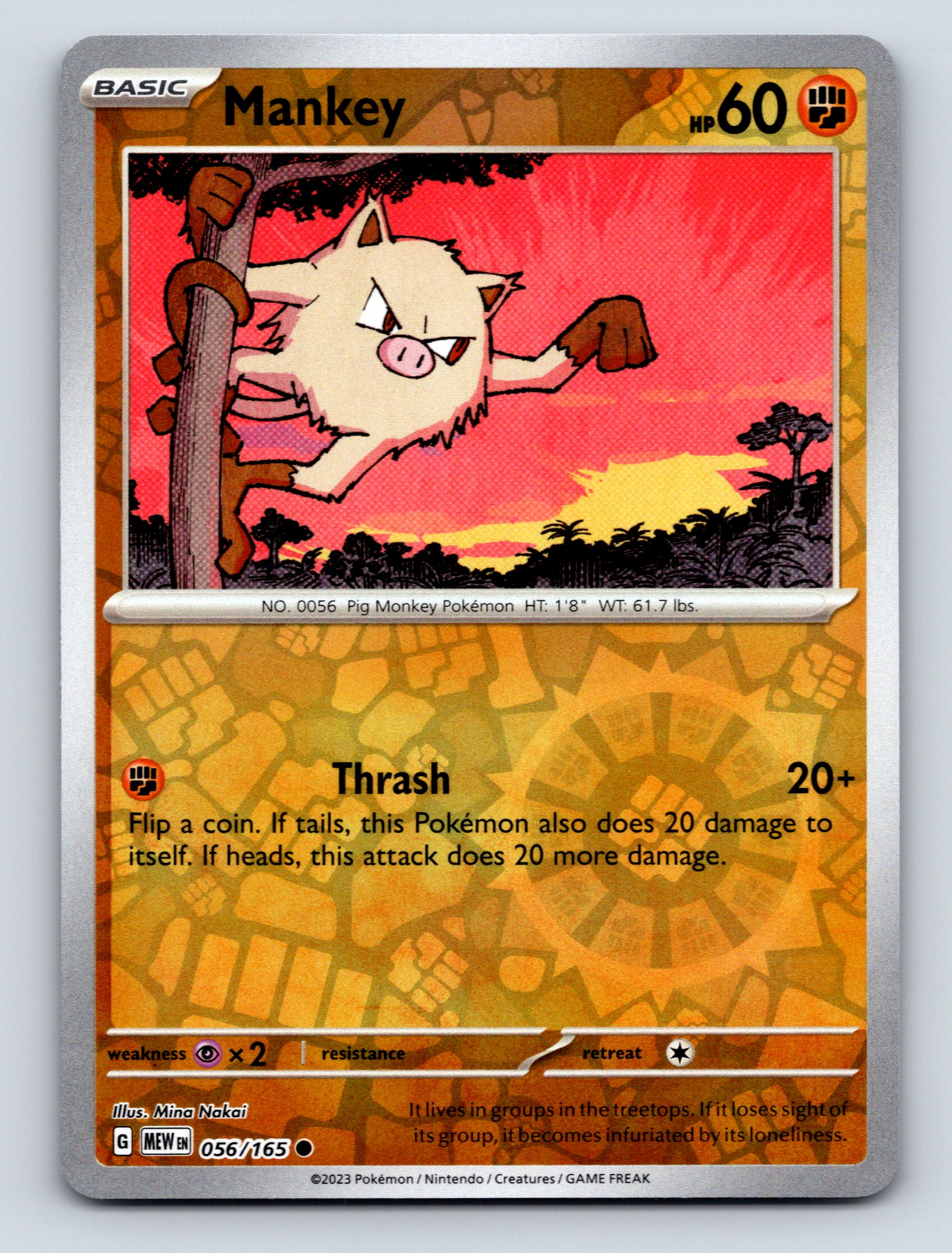 Basic Mankey HP 60 Thrash Attack Pig Monkey Pokémon Vibrant Orange ...