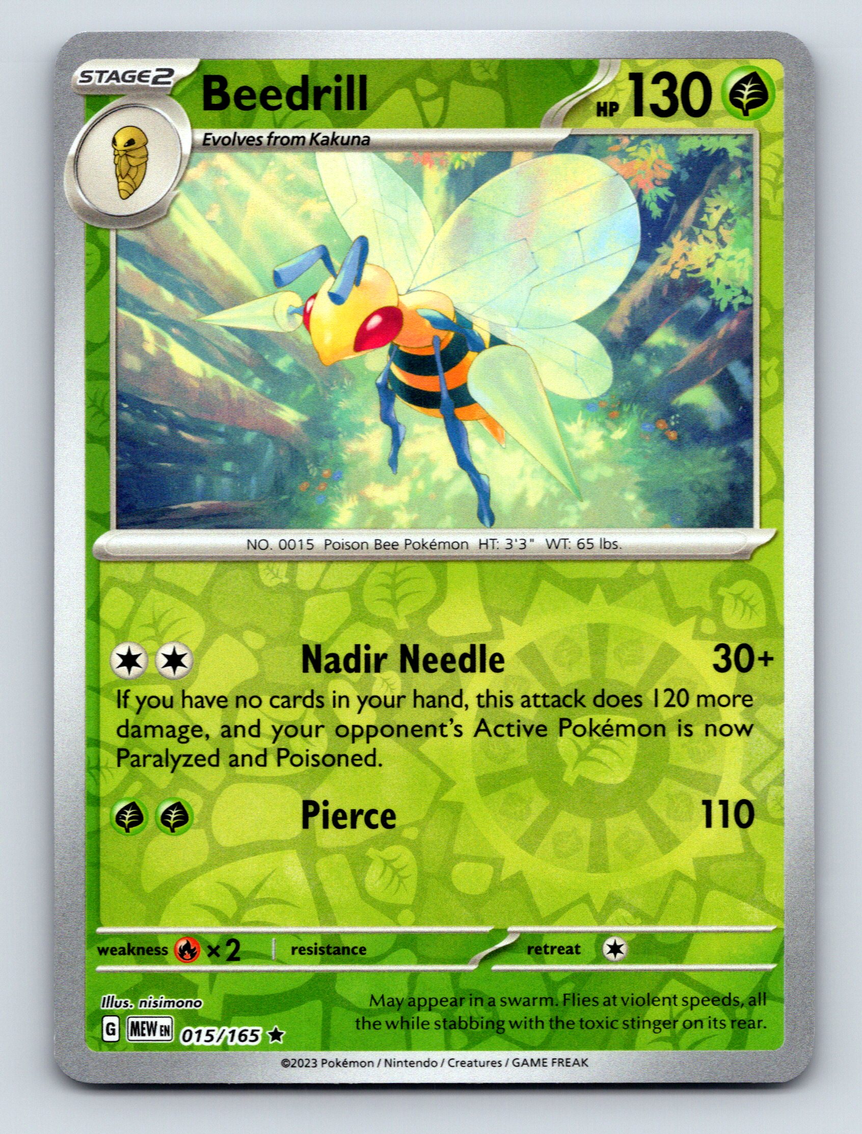 Stage 2 Beedrill HP 130 Nadir Needle Attack Rarity Green Scenic Pokémon ...