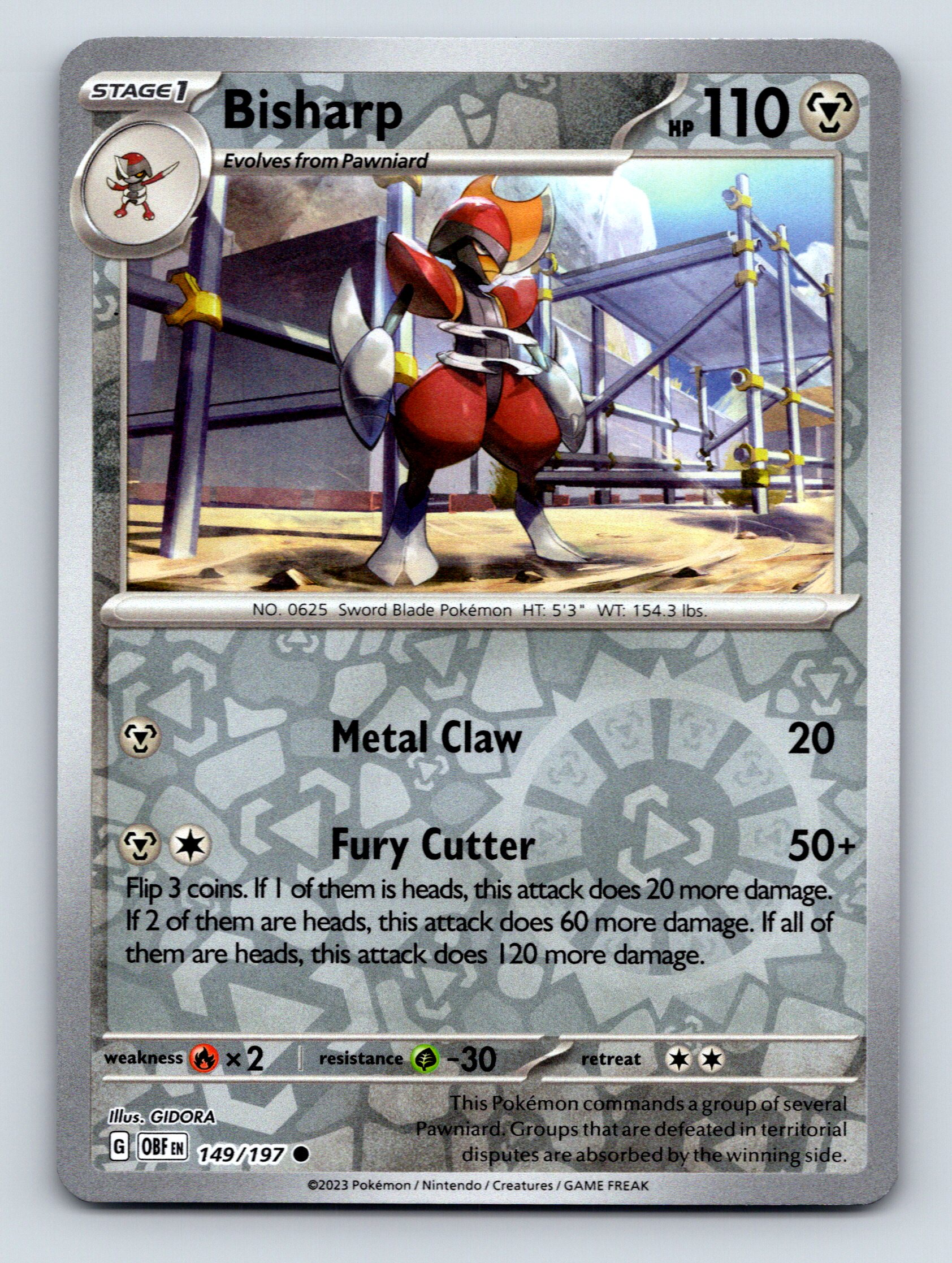Stage 1 Bisharp HP 110 Fury Cutter Metal Claw Rarity Gray Pokémon | eBay