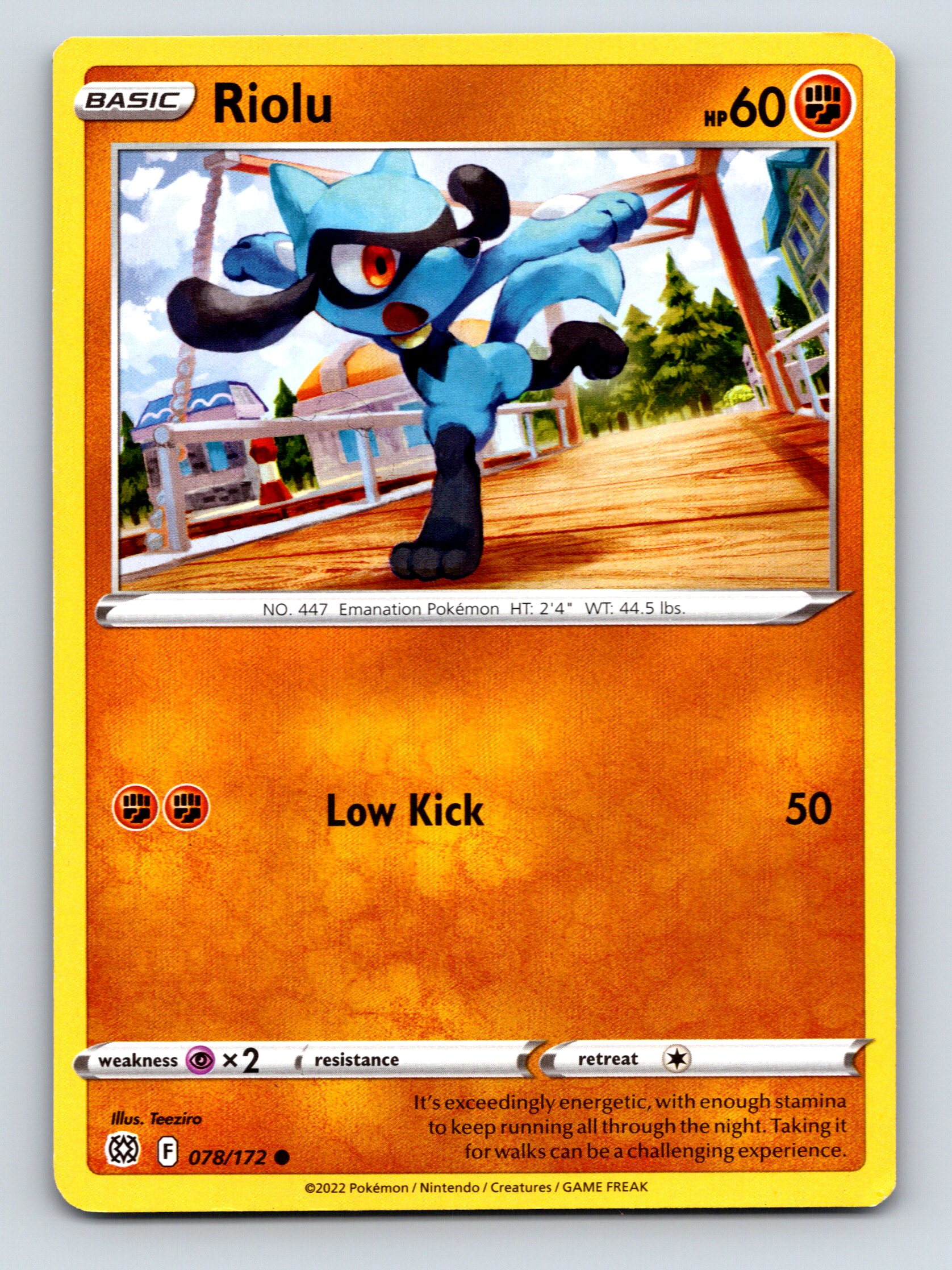 Basic Riolu HP 60 Emanation Pokémon Low Kick Attack Rarity Orange | eBay