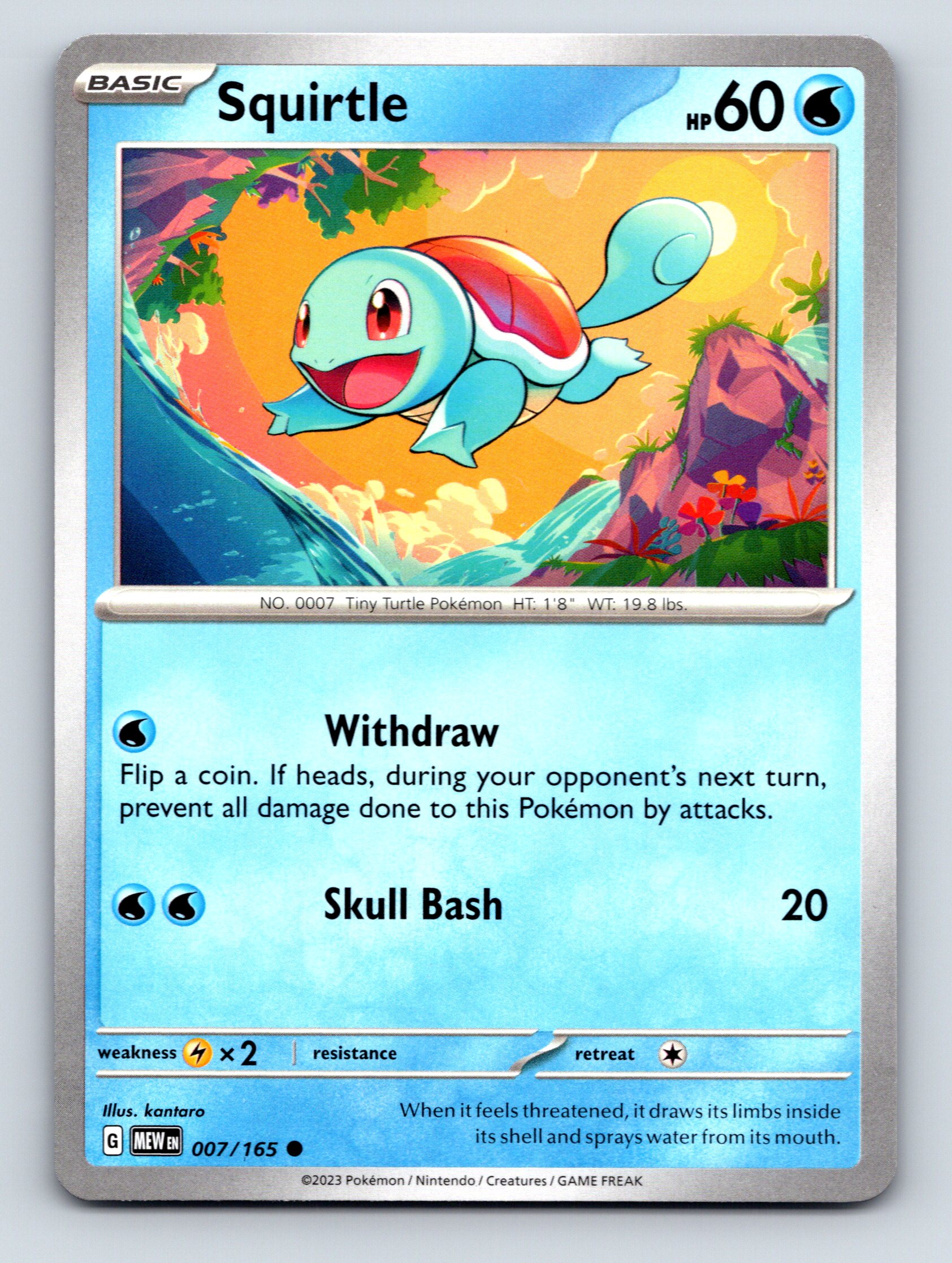 Basic Squirtle HP 60 Withdraw Ability Skull Bash Pokémon Blue Colorful Card | eBay