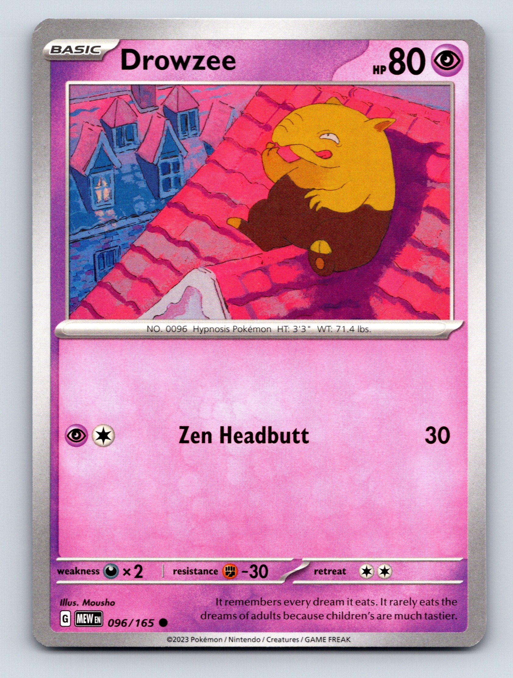 Basic Drowzee HP 80 Zen Headbutt Hypnosis Rarity Pink Psychic Pokémon ...