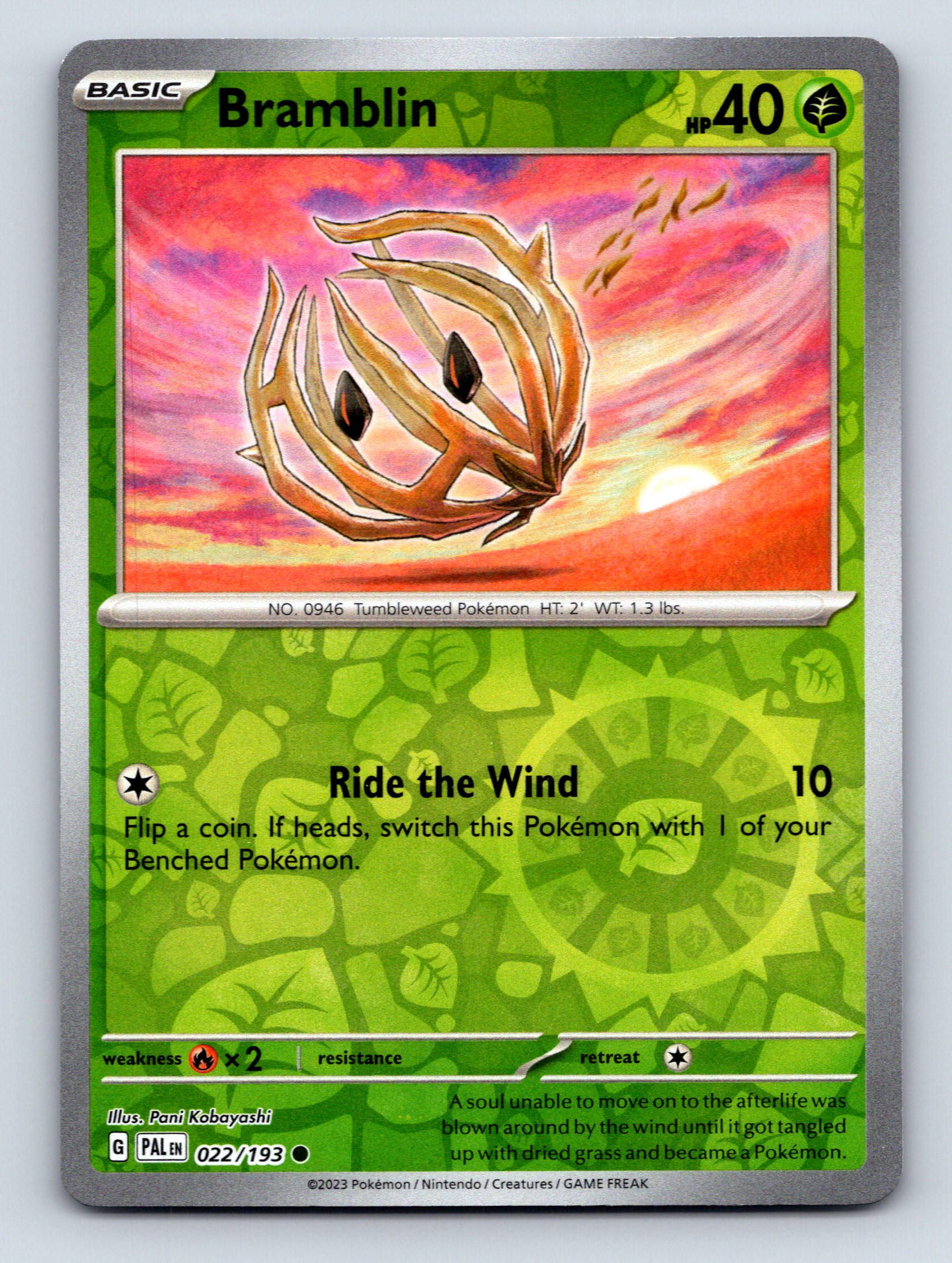 Basic Bramblin HP 40 Ride The Wind Attack Rarity Green Vibrant Pokémon ...