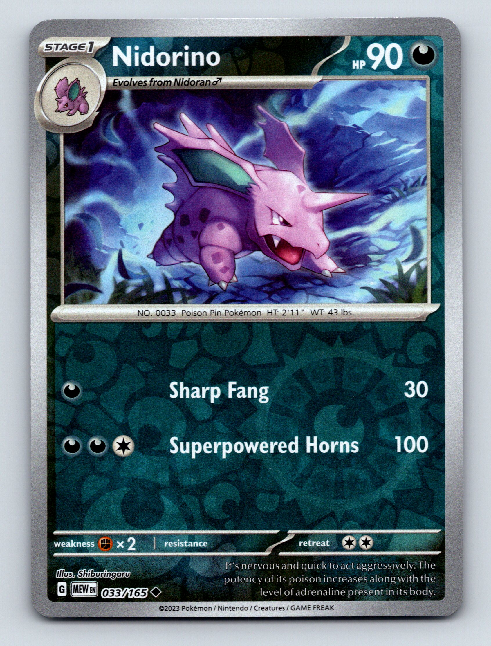 Stage 1 Nidorino HP 90 Sharp Fang Attack Rarity Dark Dynamic Pokémon | eBay