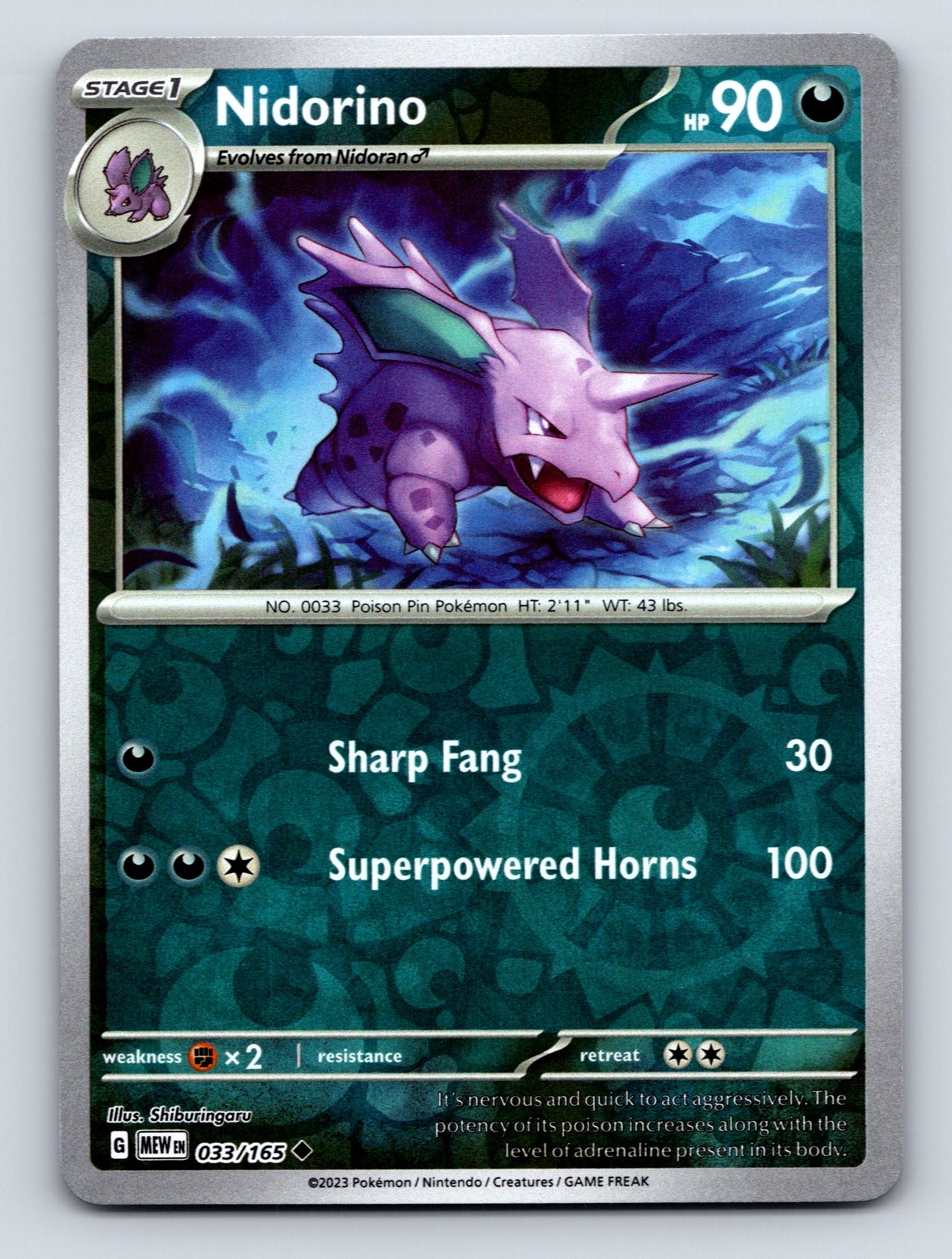 Stage 1 Nidorino HP 90 Sharp Fang Attack Rarity Blue Dynamic Pokémon | eBay