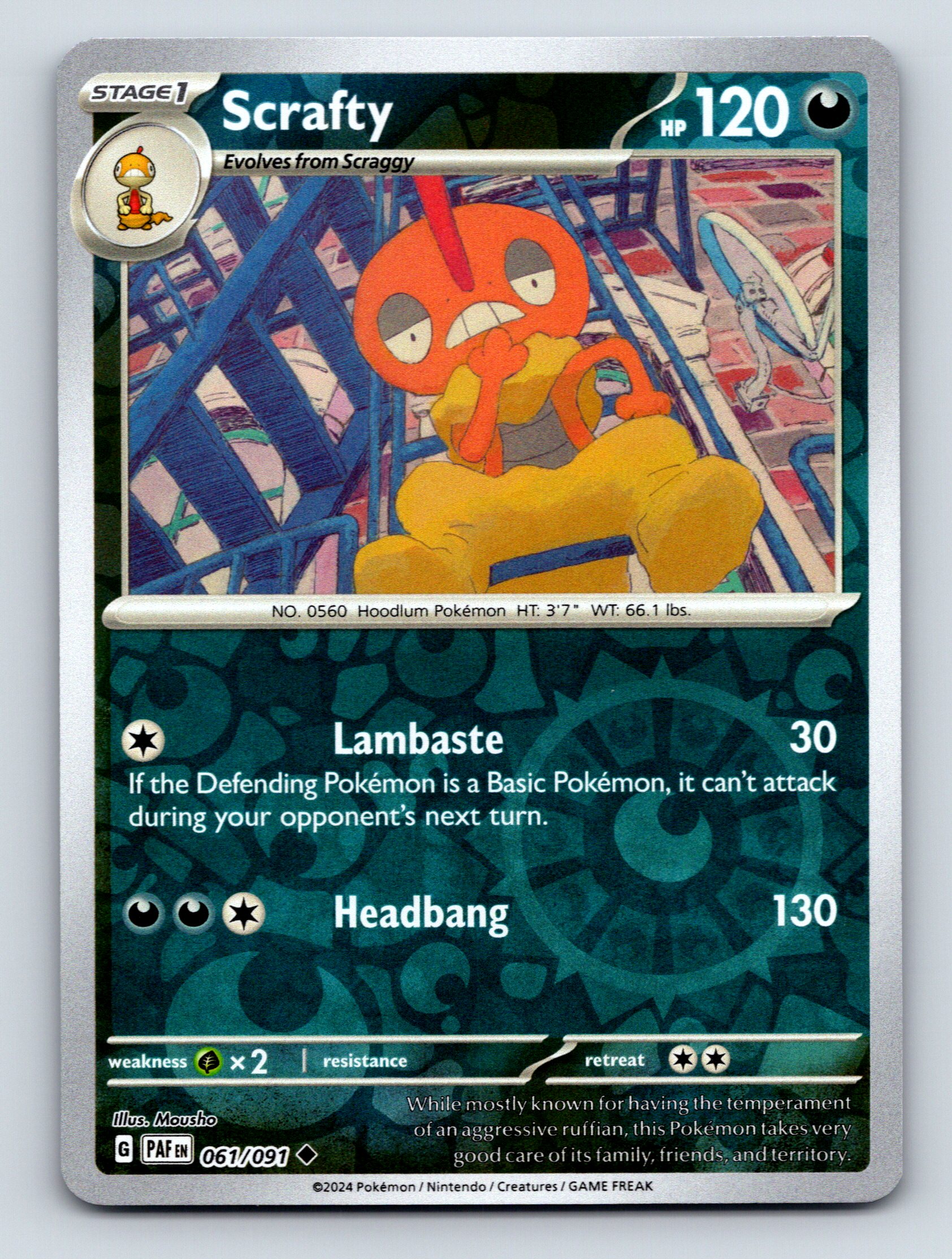 Stage 1 Scrafty HP 120 Lambaste Headbang Rarity Dark Pokémon | eBay
