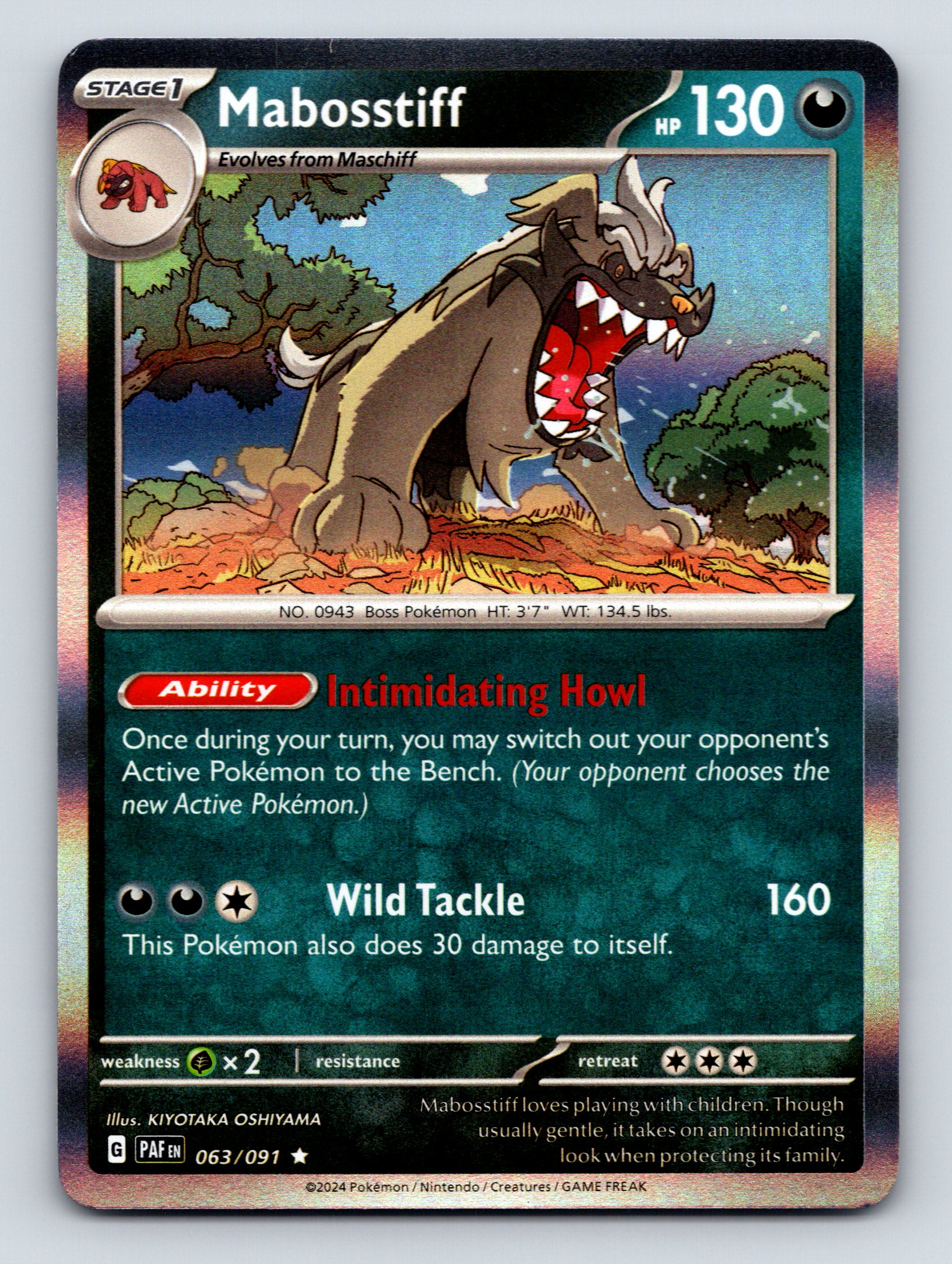 Stage 1 Mabosstiff HP 130 Intimidating Howl Wild Tackle Rarity Dark ...