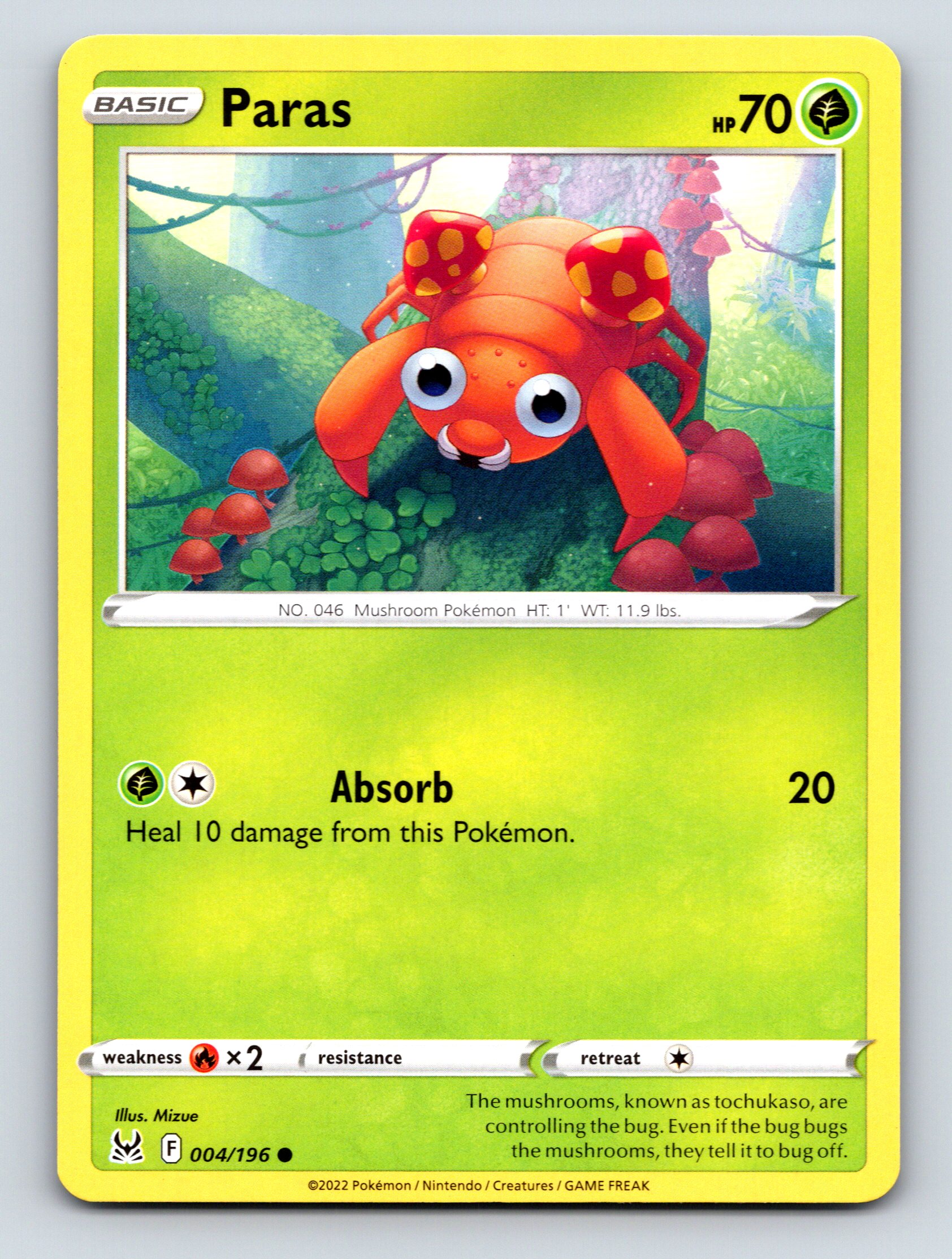Basic Paras HP 70 Absorb Attack Green Vibrant Mushroom Pokémon | eBay
