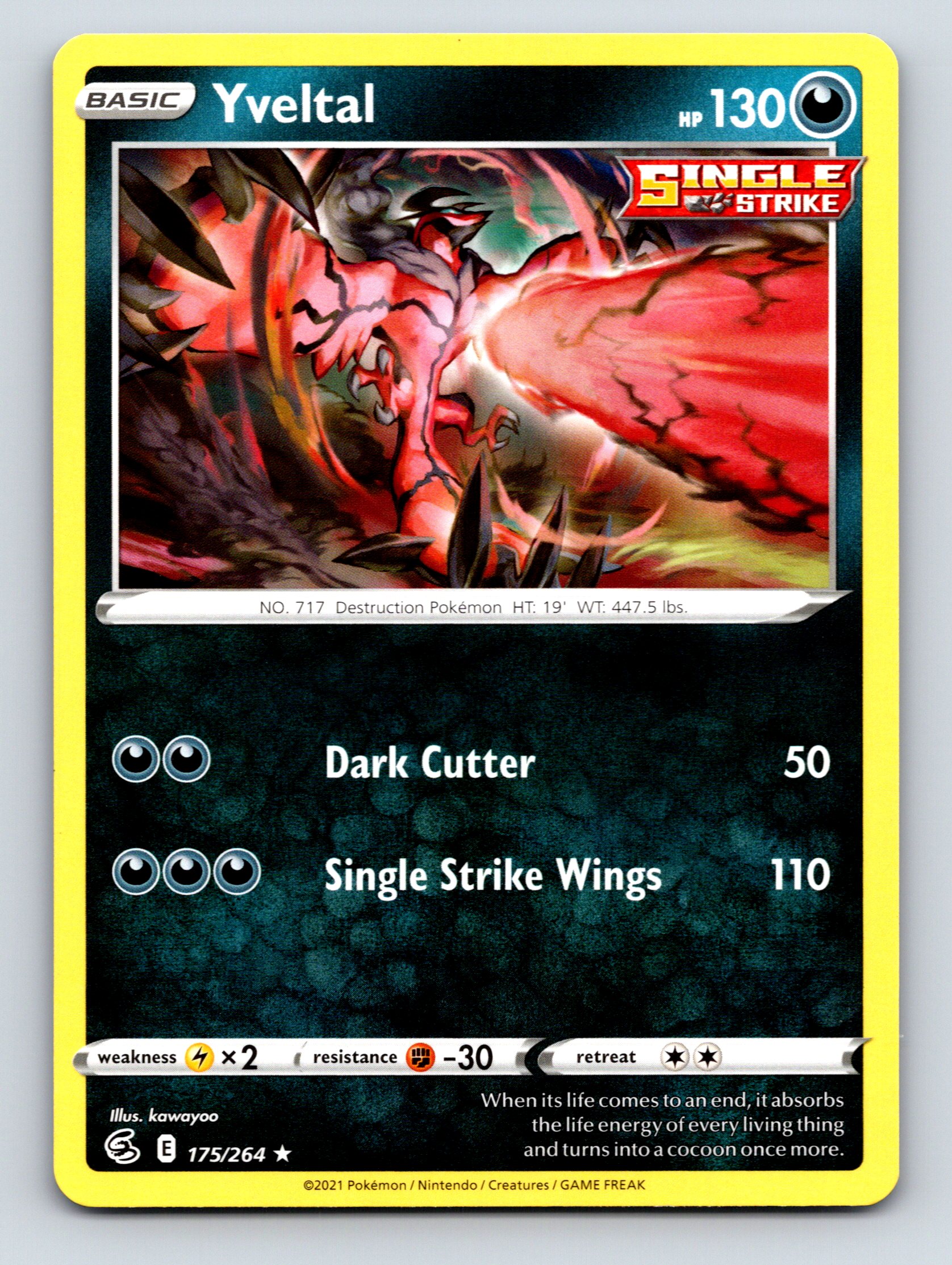 Basic Yveltal HP 130 Dark Cutter Attack Rarity Black Destruction ...