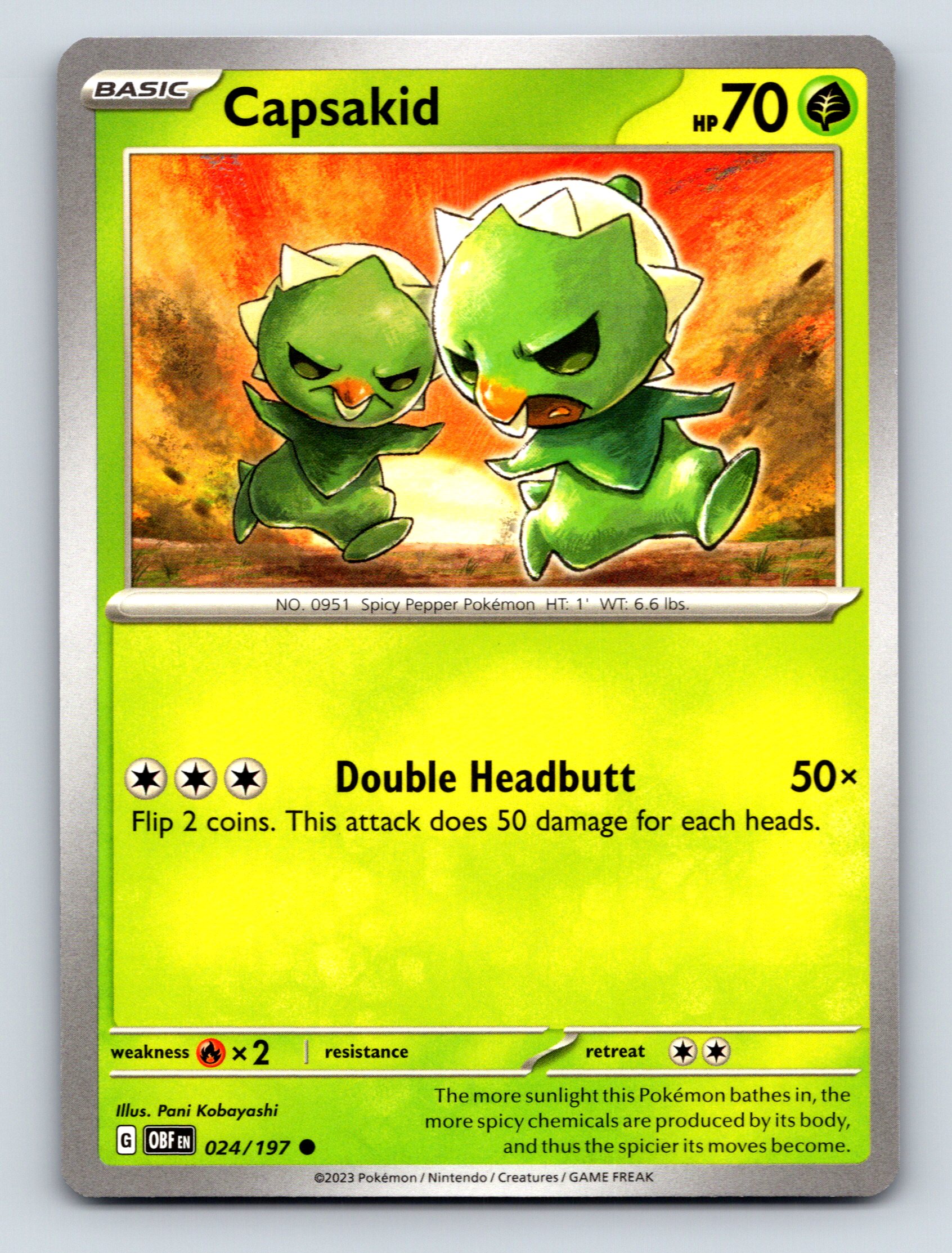 Basic Capsakid HP 70 Double Headbutt Rarity Green Vibrant Pokémon | eBay