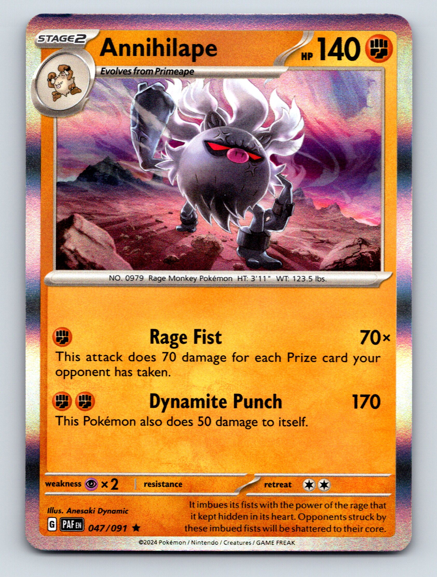 Stage 2 Annihilape HP 140 Rage Fist Attack Rarity Orange Pokémon | eBay