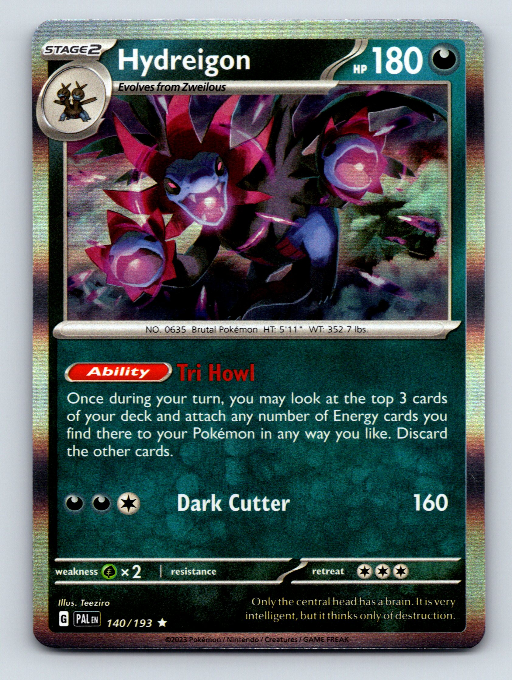 Stage 2 Hydreigon HP 180 Tri Howl Ability Rare Dark Mysterious Pokémon ...