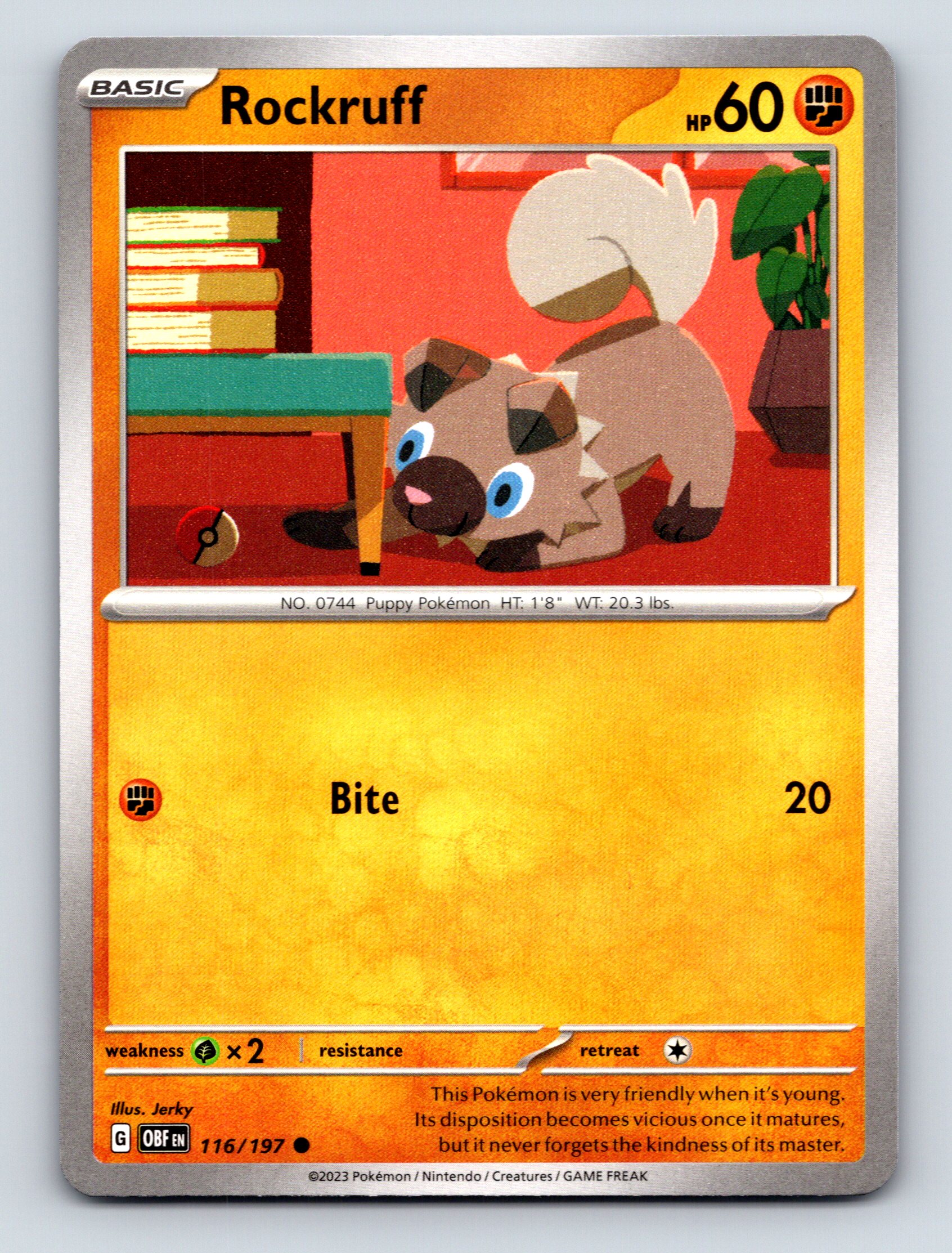 Basic Rockruff HP 60 Bite Attack Puppy Pokémon Orange Scheme Card | eBay