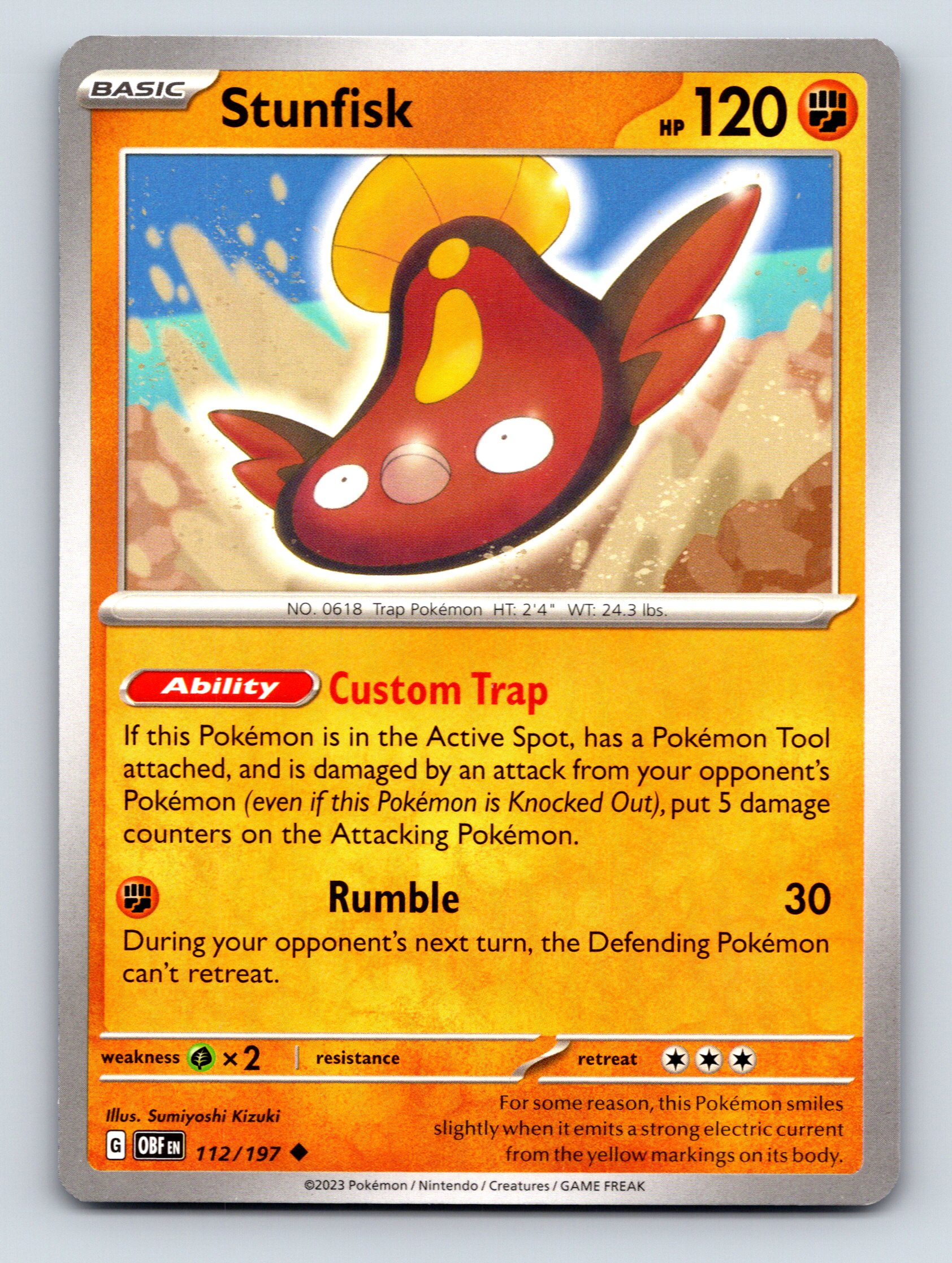 Basic Stunfisk HP 120 Custom Trap Ability Rumble Attack Orange Pokémon ...