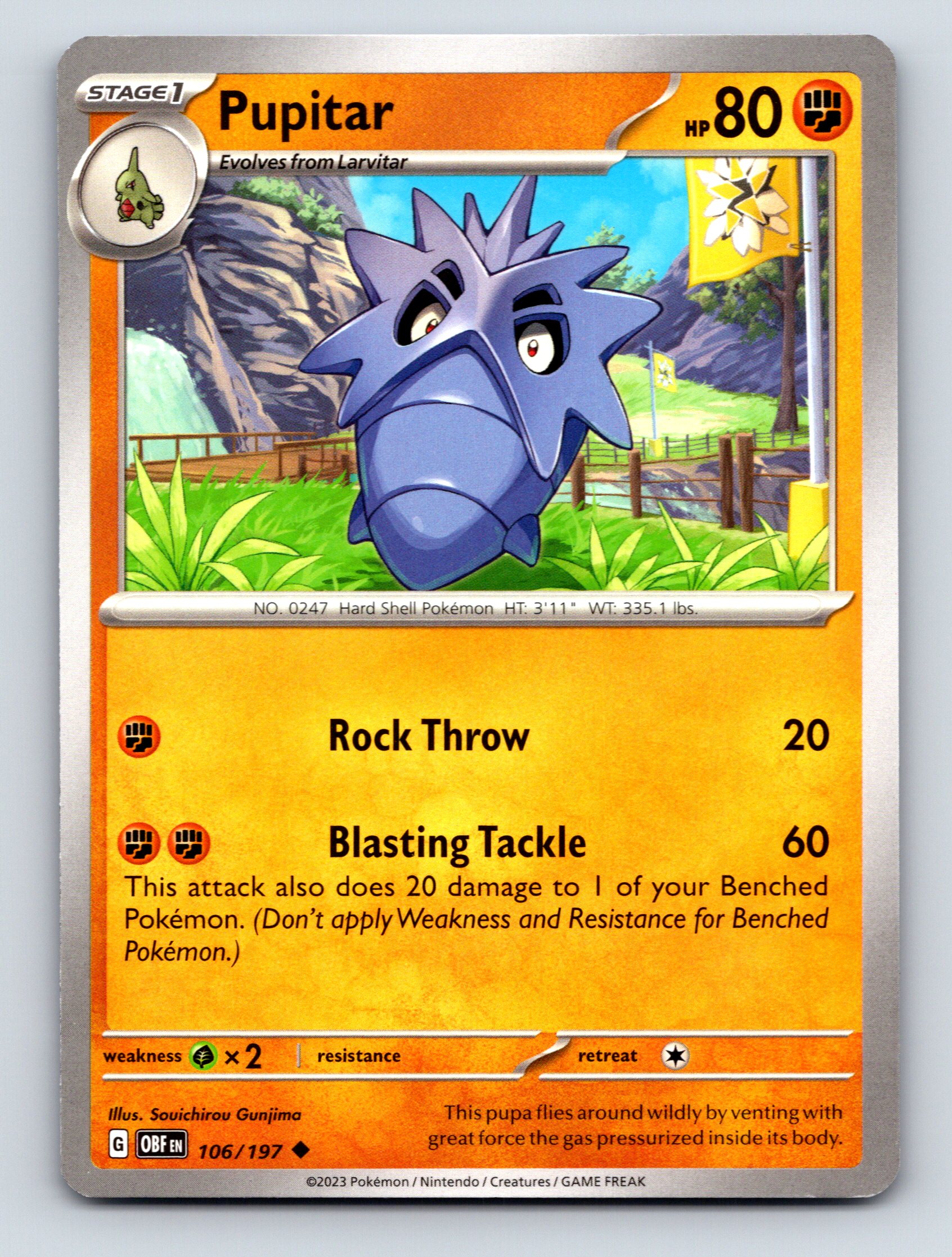 Stage 1 Pupitar HP 80 Rock Throw Blasting Tackle Rarity Orange Pokémon ...