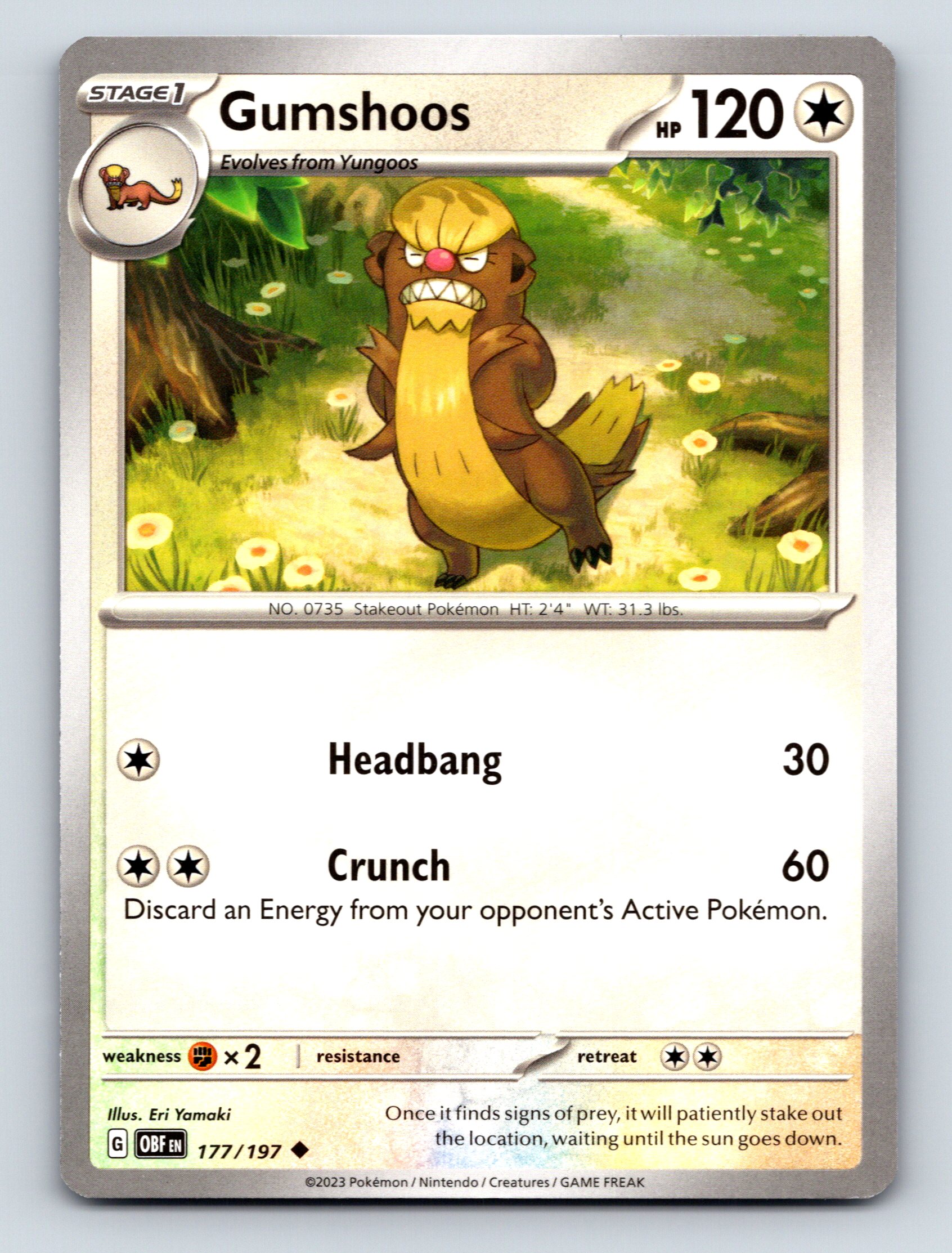 Stage 1 Gumshoos HP 120 Headbang Crunch Attack Rarity Silver Pokémon | eBay