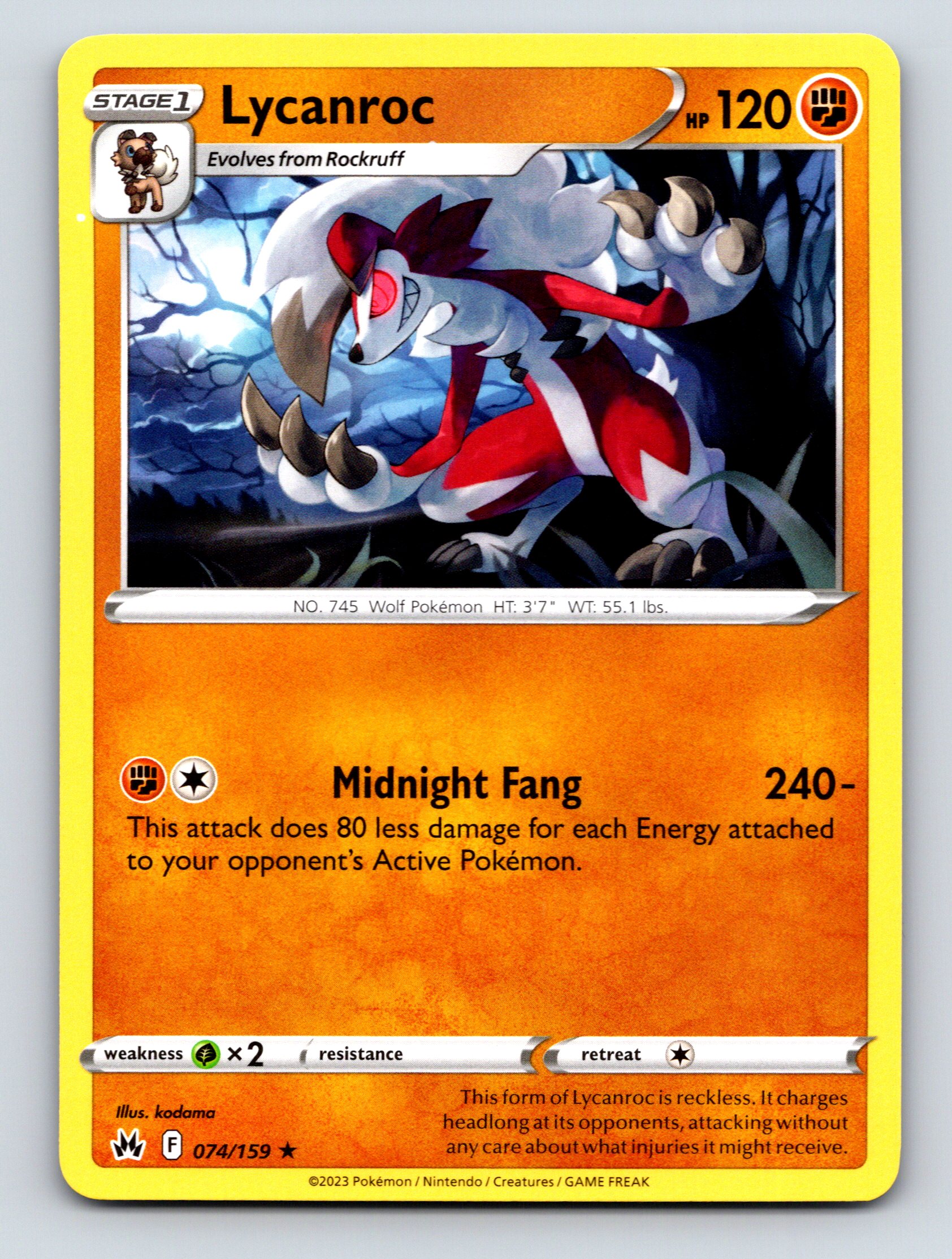 Stage 1 Lycanroc HP 120 Midnight Fang Attack Rarity Orange Vibrant ...